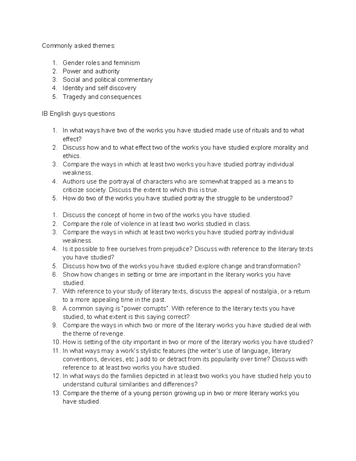 IB English Paper 2 Prep: Themes in Literature and Analysis - Studocu