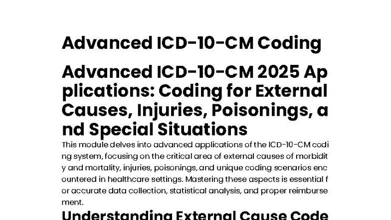 Advanced ICD-10-CM Coding: External Causes & Injuries Overview - Studocu