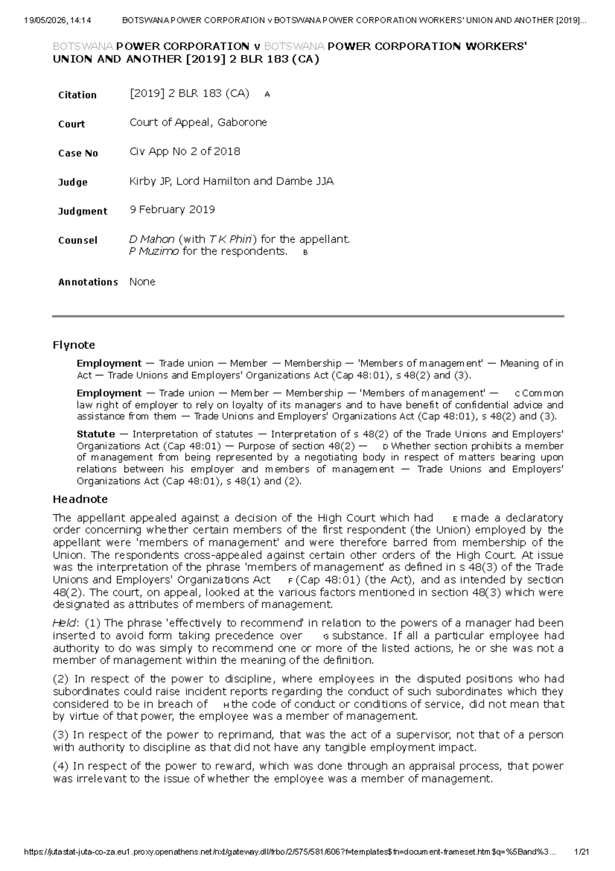 14:14 Botswana Power Corporation v Botswana Power Corporation Union ...