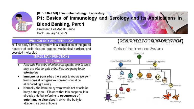 Immunohematology Laboratory P1: Basics of Immunology & Serology - Studocu