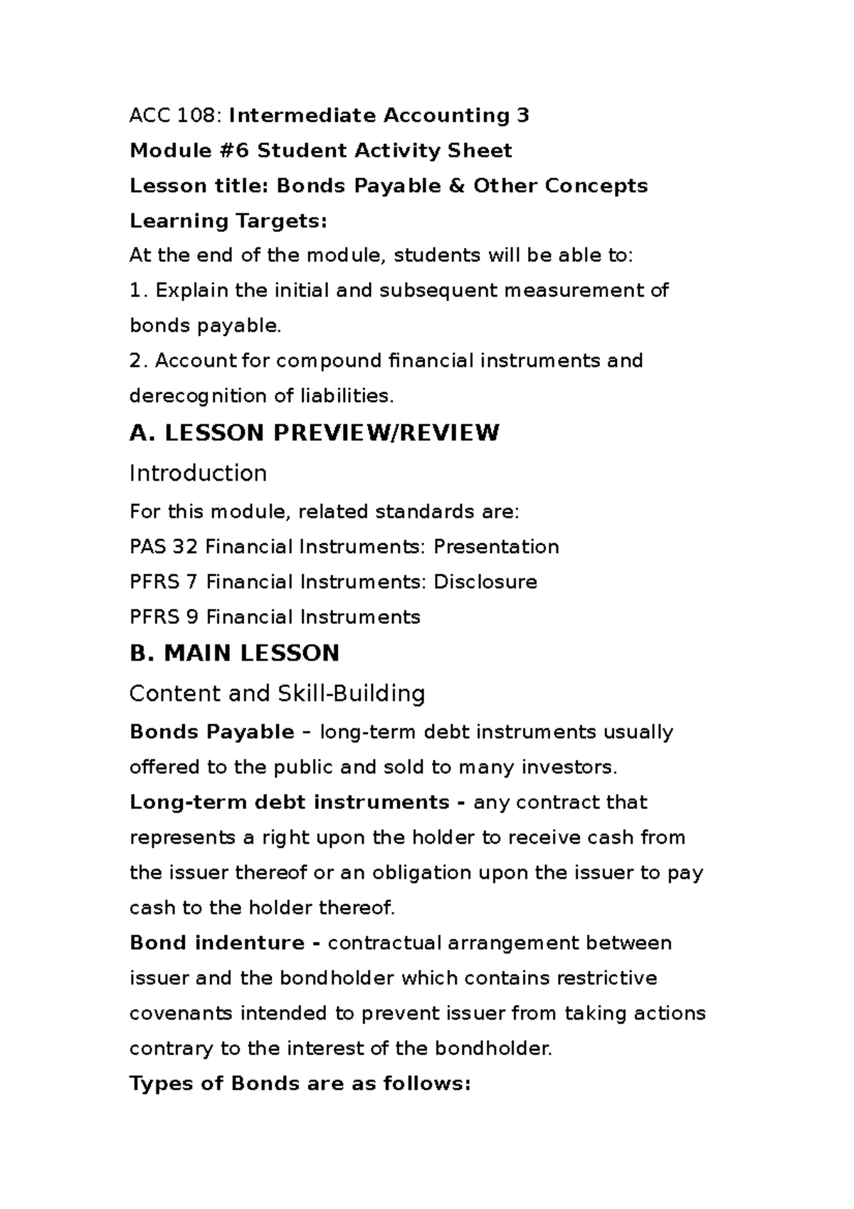 ACC 108- Intermediate Accounting 3 M6 - ACC 108: Intermediate ...