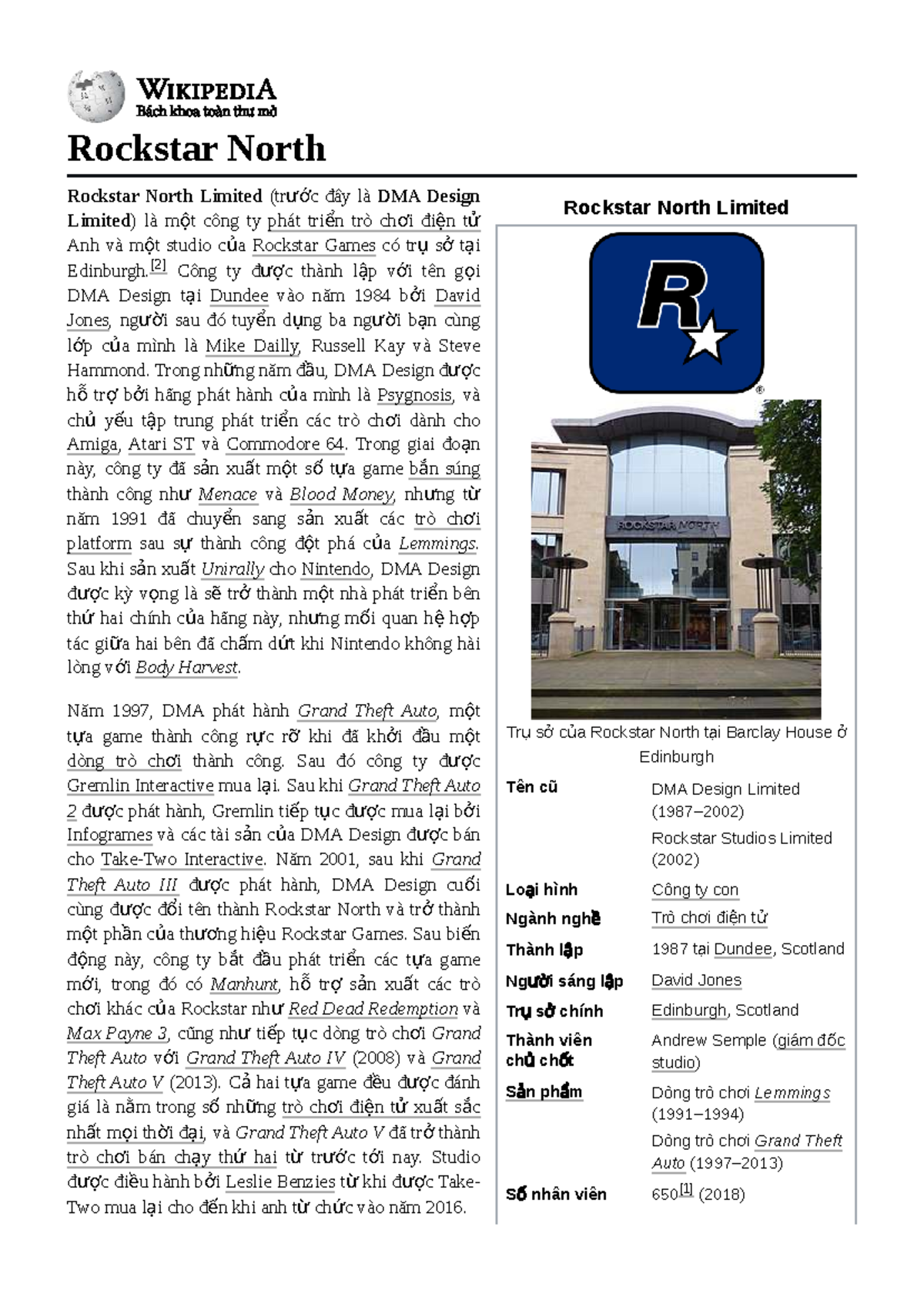 Rockstar North: Lịch sử và Phát triển Trò Chơi Điện Tử - Studocu