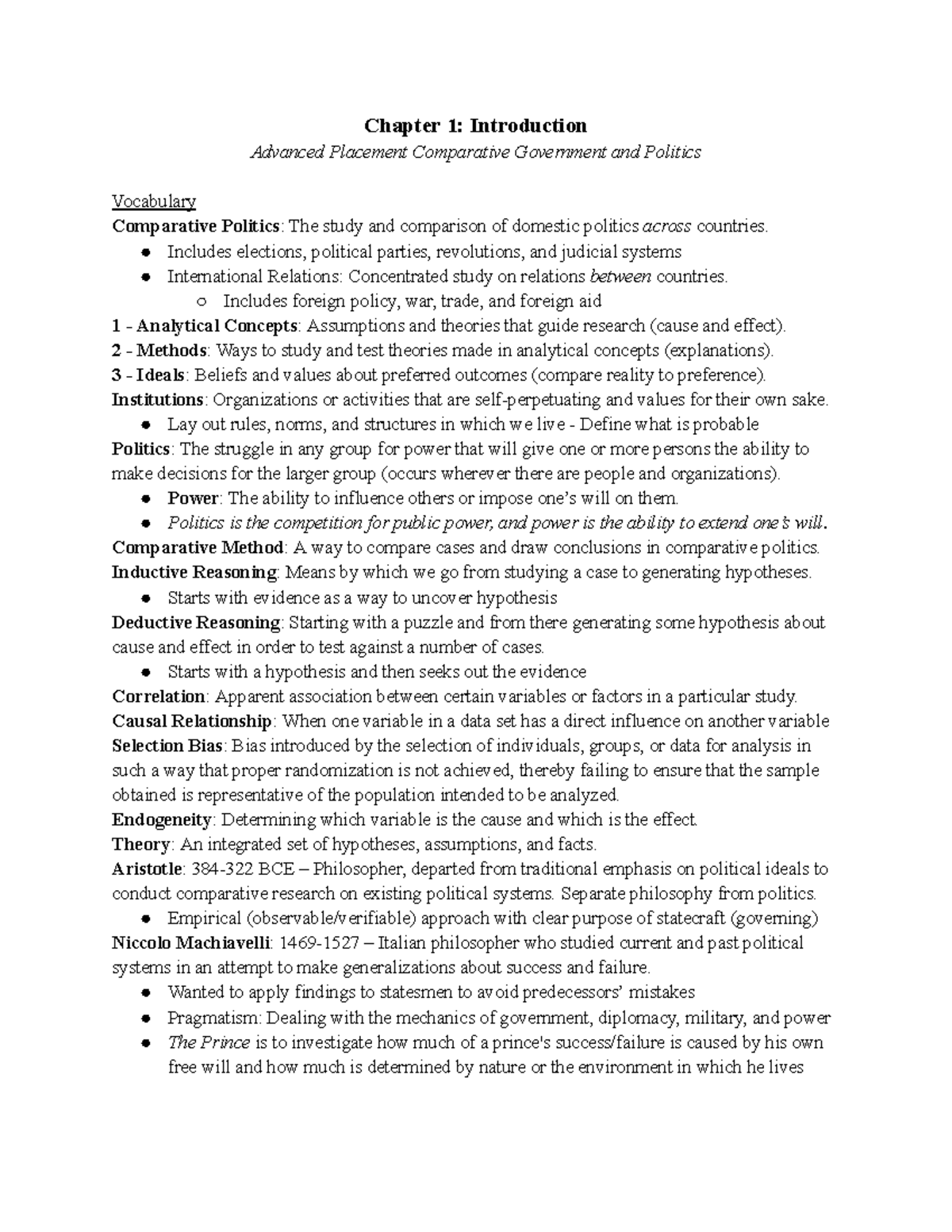 AP COMP Notes: Ch. 1 - Intro to Comparative Politics Concepts - Studocu