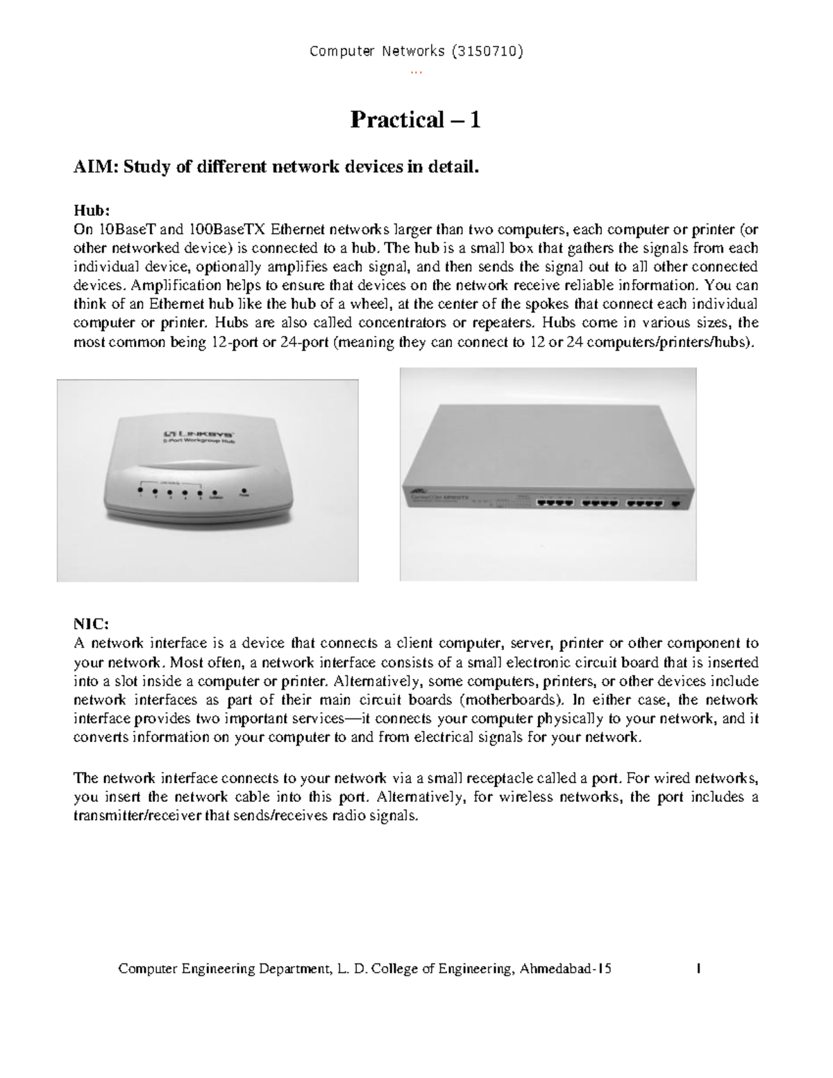 Network Devices Study: Cn Practicals Overview and Implementation Guide - Studocu