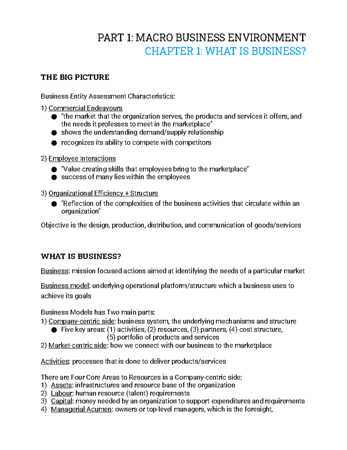 STEN 1000 Lecture Notes: Comprehensive Overview of Macro Business ...