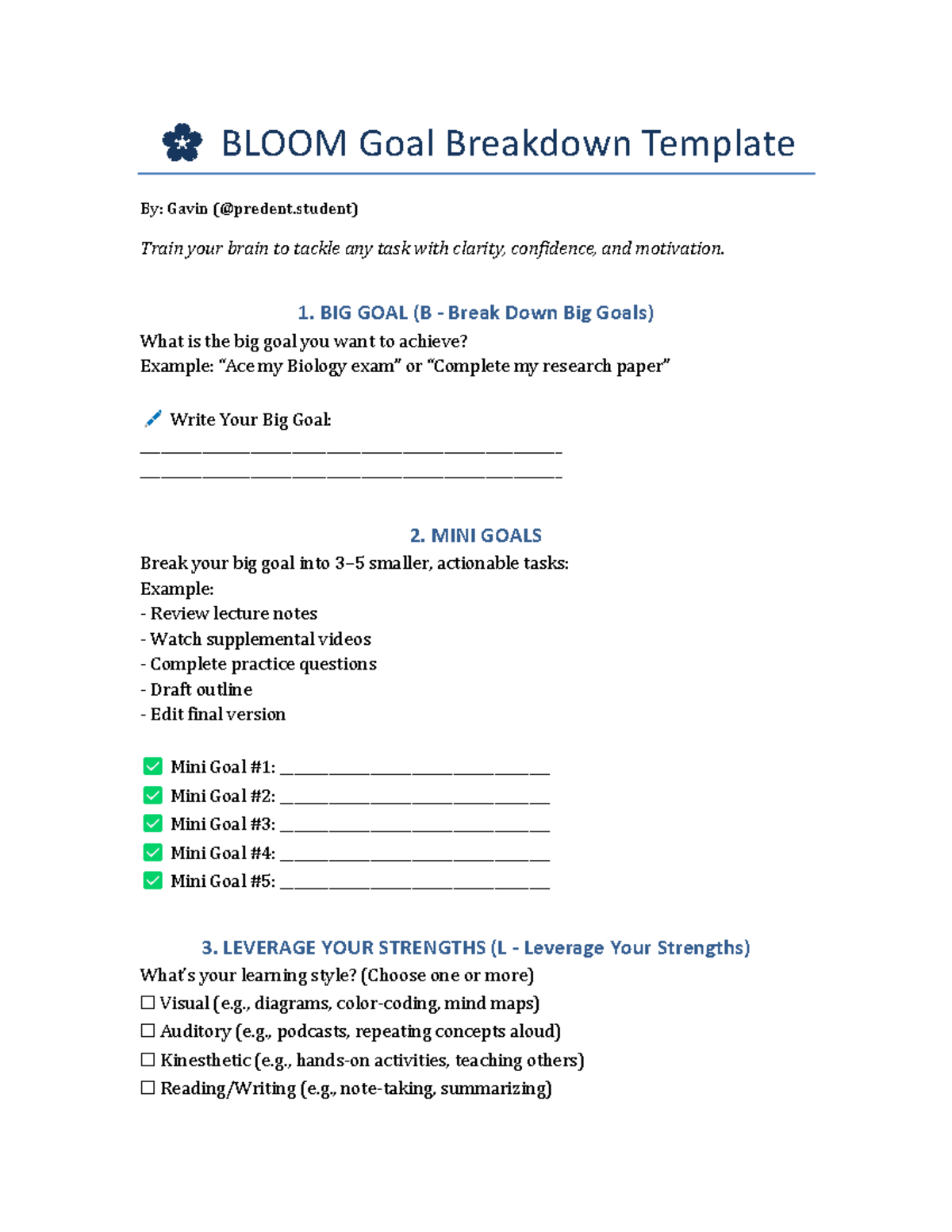 BLOOM Goal Breakdown Template: Achieve Clarity & Confidence - Studocu