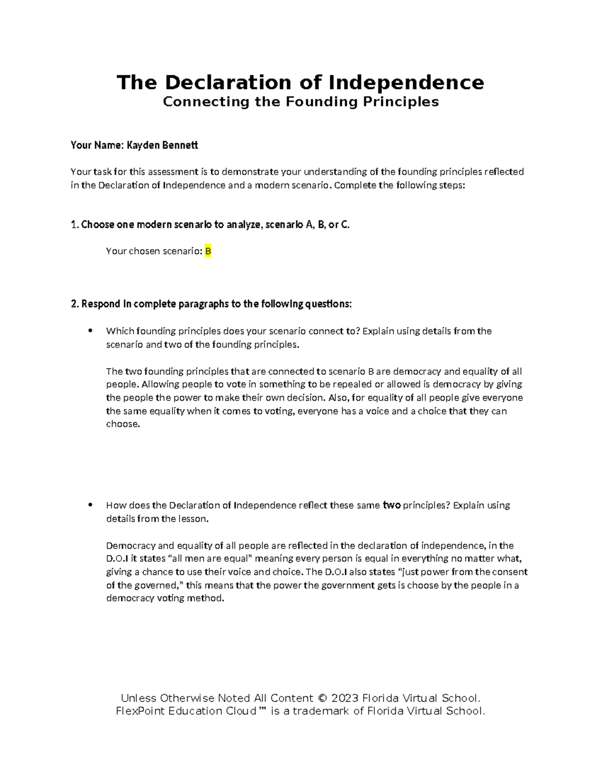 Analyzing Modern Scenarios: Founding Principles & the Declaration of ...