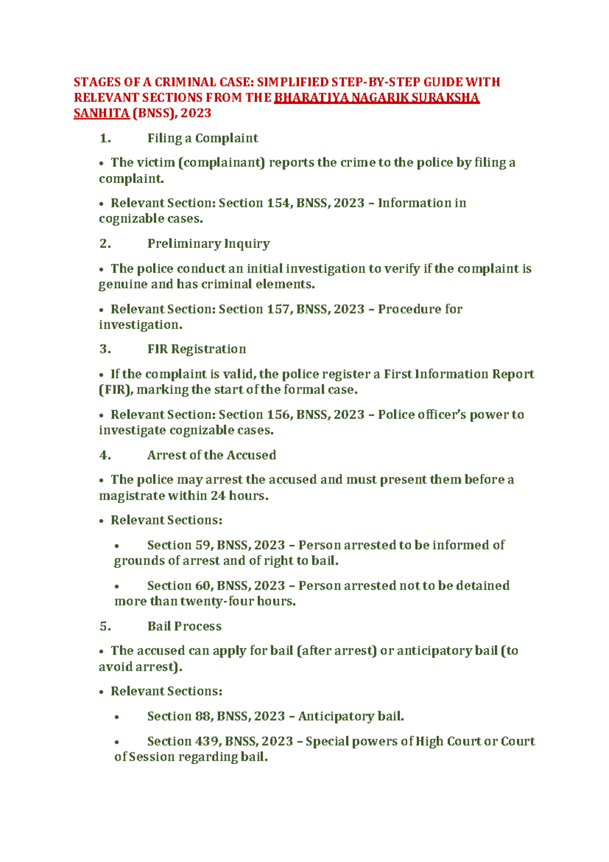 Stages of Criminal Trial Process - BNSS 1733294674 Guide - Studocu