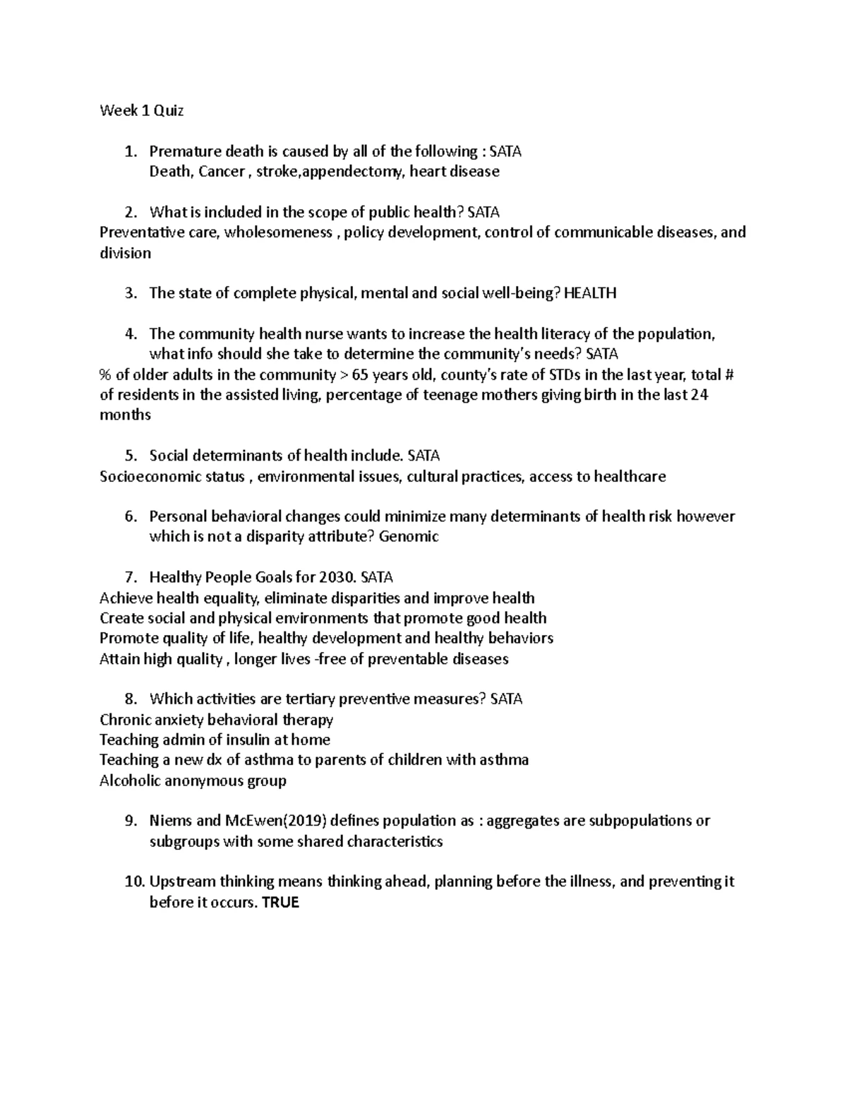 NR 442 Exam 1 Practice Questions - NR 442 Community Health Exam 1 ...