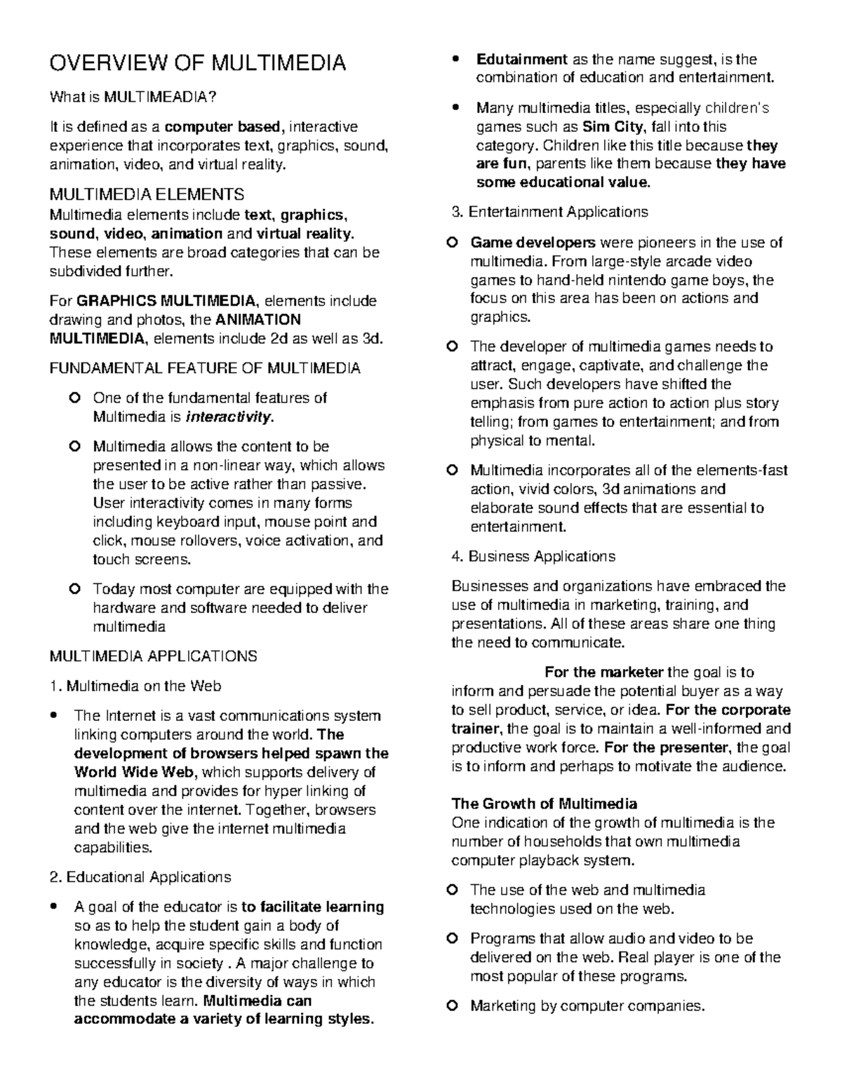 Empowerment Technology: An Overview of Multimedia Elements and Applications - Studocu