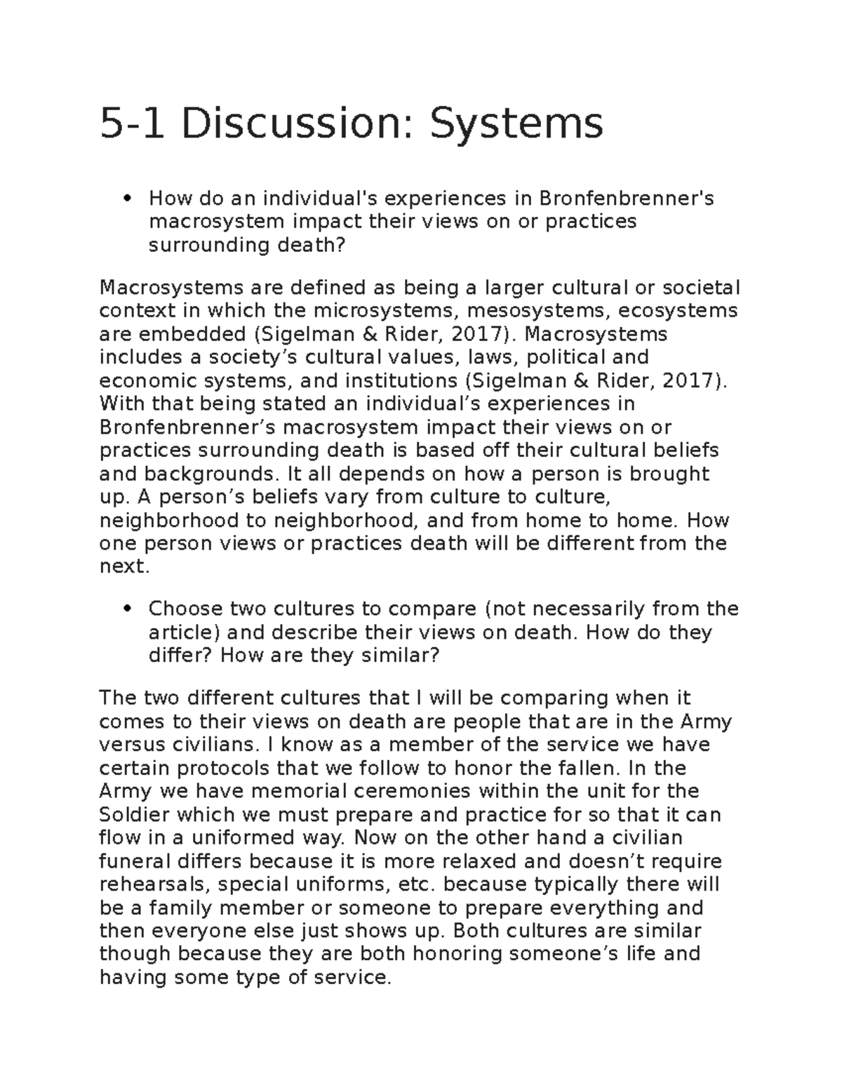 5-1 Discussion: Examining Bronfenbrenner's Ecological Systems - Studocu