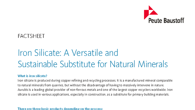 Iron Silicate Factsheet: Sustainable Mineral Substitute for ...