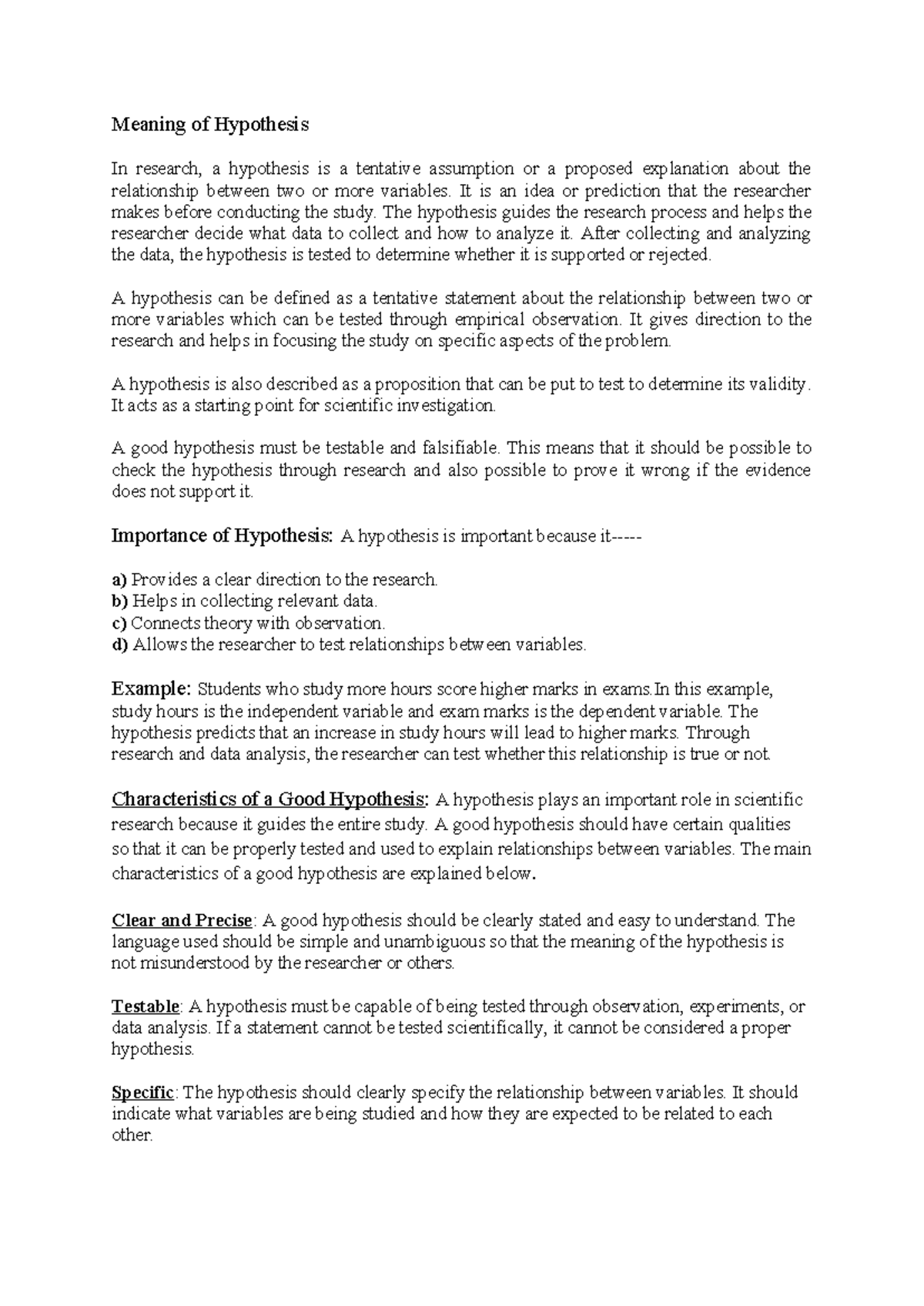 Hypothesis - Key Concepts and Types in Research Methodology - Studocu