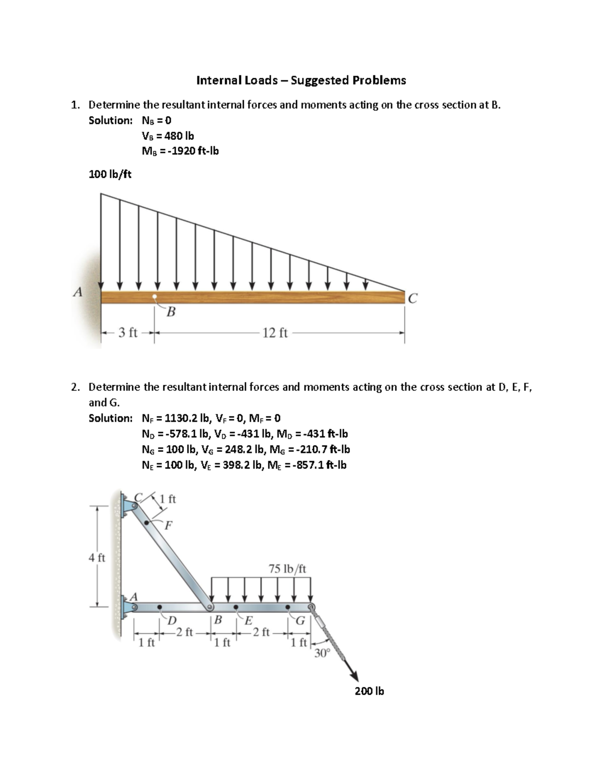 Internal Loads Problems: Section 1.1 - 1.2 Solutions - Studocu