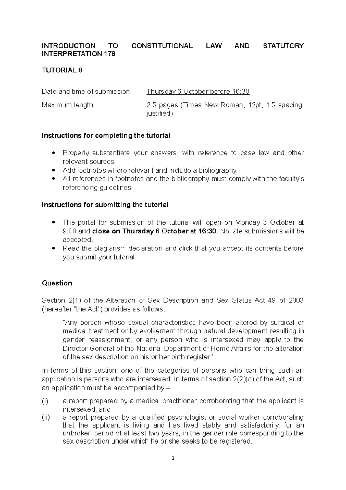 Tutorial 8: Constitutional Law and Statutory Interpretation Insights ...