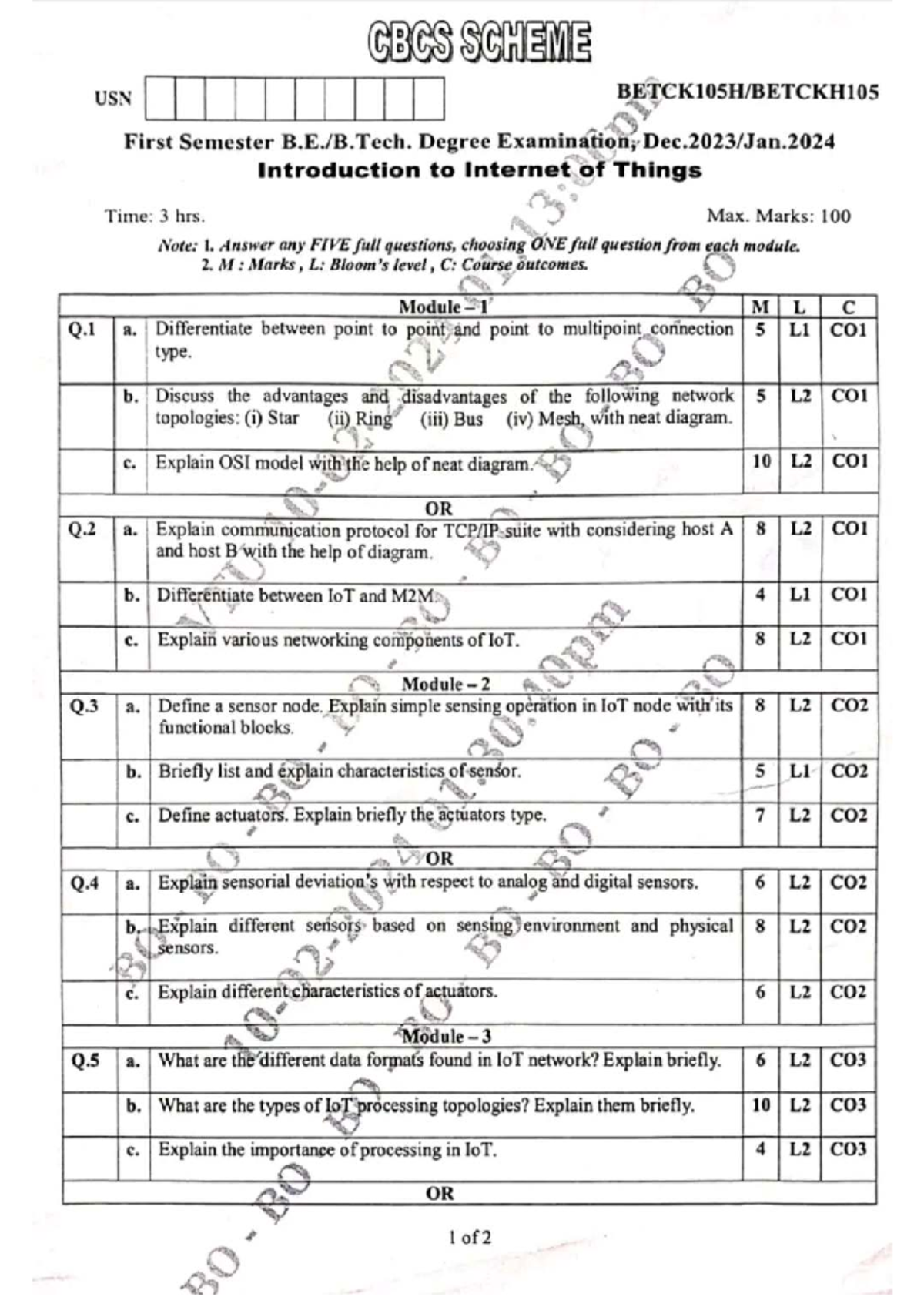 CBCS SCHEME USN 1st Sem Exam: IoT MQ1 Questions - Studocu