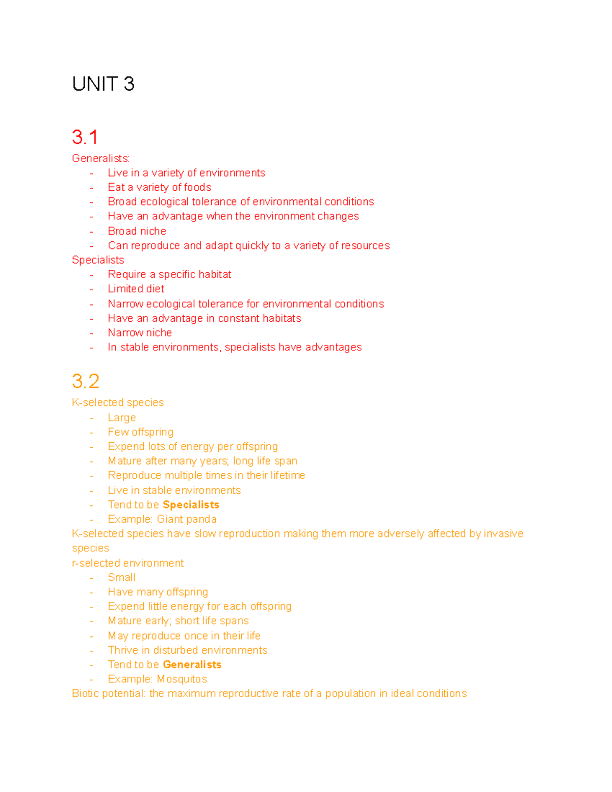 APES Unit 3: Population Ecology & Species Dynamics Notes - Studocu