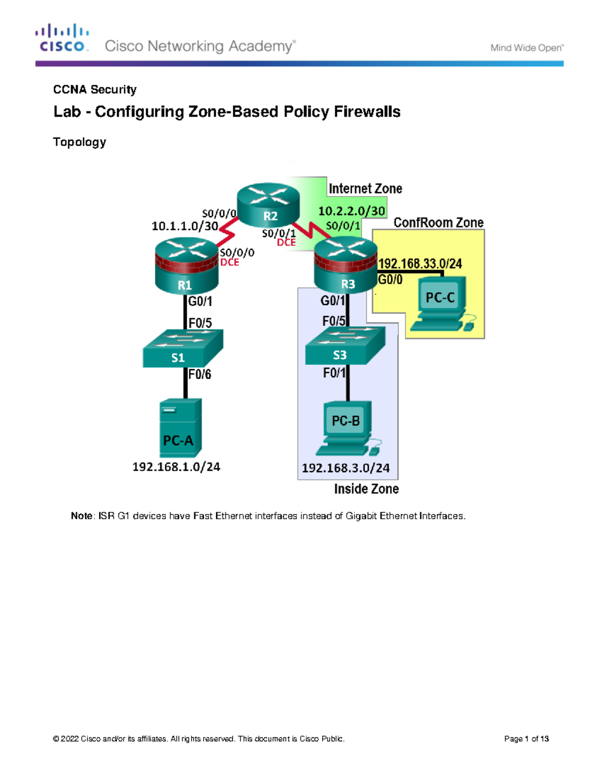 CCNA Security Lab 4.4.1.2 - Zone-Based Policy Firewall Configuration - Studocu