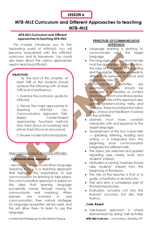 MTB-MLE Midterm Lesson 7 - Content and Pedagogy for the Mother Tongue MTB-MLE Instructor – Jonna ...