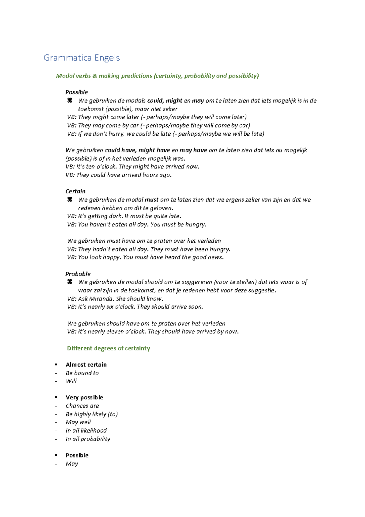Modal verbs & making predictions - Warning: TT: undefined function: 32 Grammatica Engels Modal ...