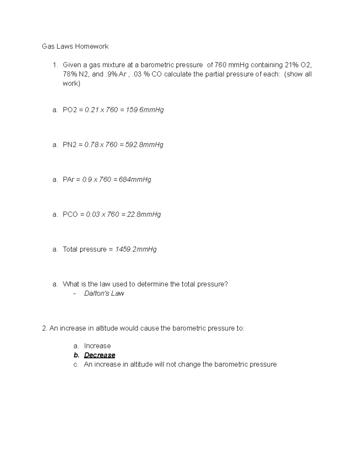 Gas Laws Homework - K. Griffiths 212 Class Analysis & Solutions - Studocu