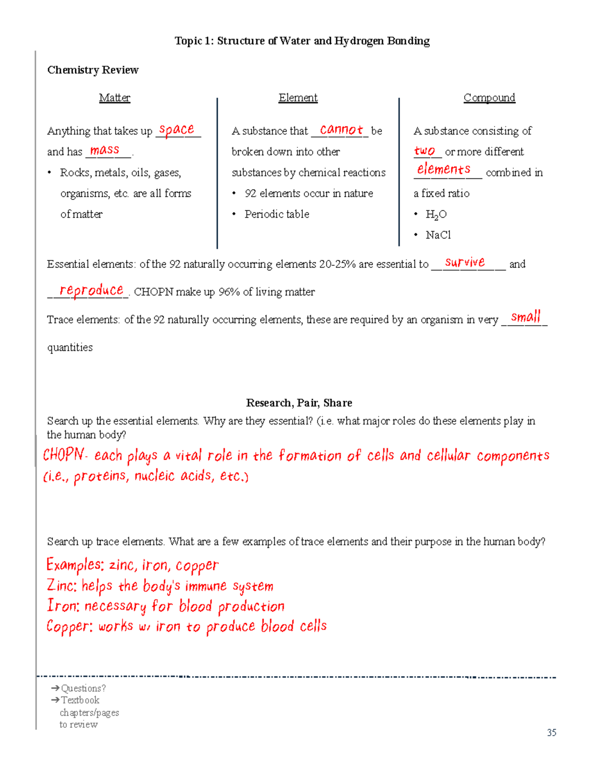 Topic 1: Structure of Water & Hydrogen Bonding - Chemistry Review - Studocu