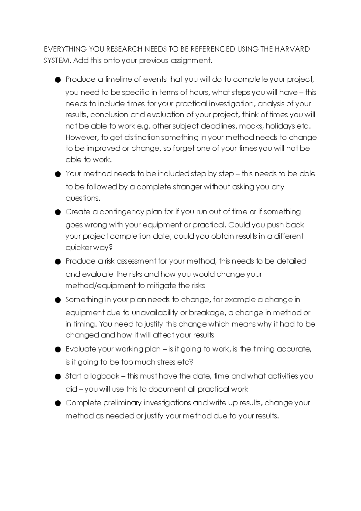 Unit 6 B Applied Science Project Timeline & Checklist for Distinction ...