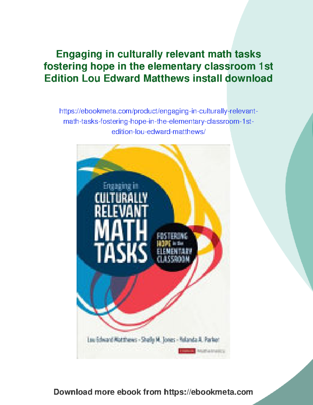 ENGAGING IN CULTURALLY RELEVANT MATH TASKS: Fostering Hope in ...