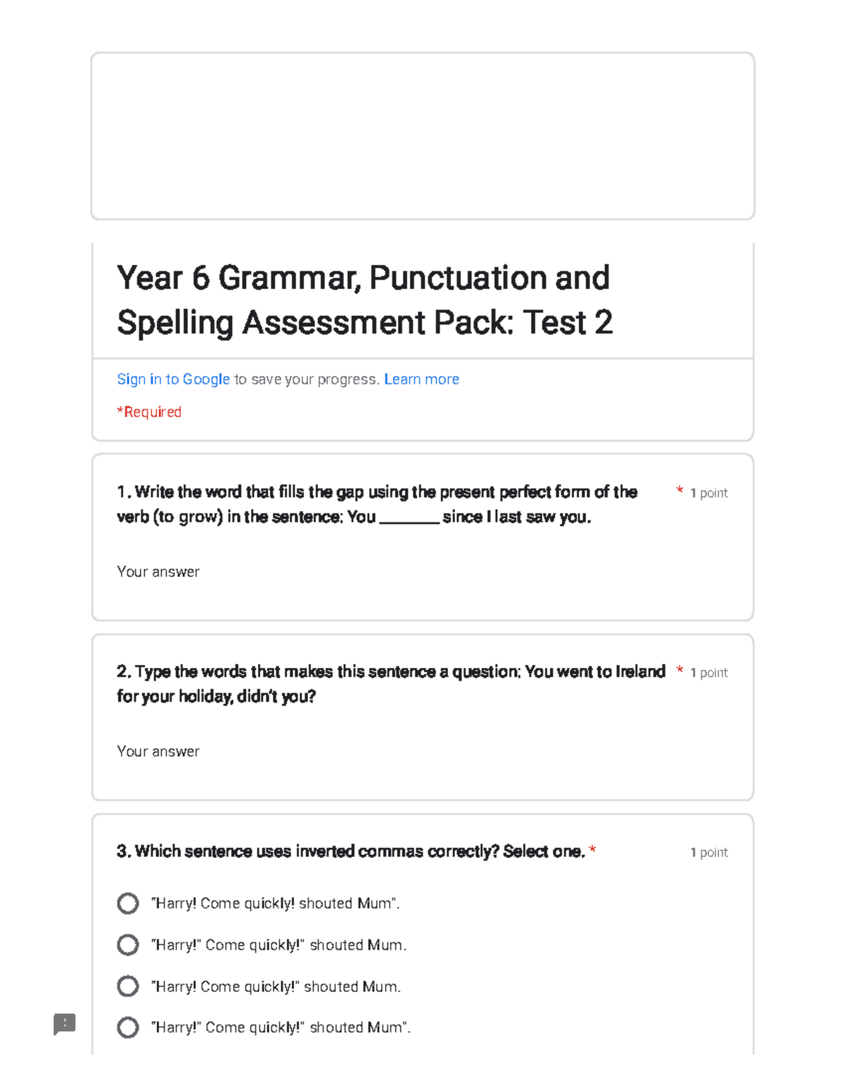 Year 6 Grammar, Punctuation & Spelling Assessment Pack: Test 2 - Studocu