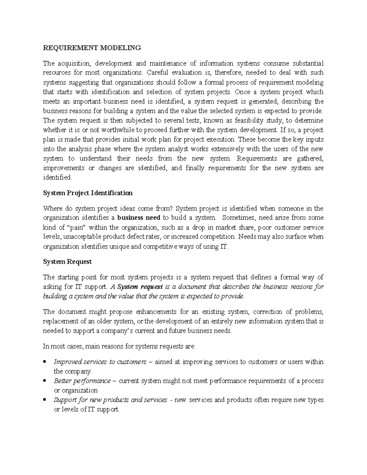 REQUIREMENT MODELING: A Comprehensive Guide to System Projects - Studocu