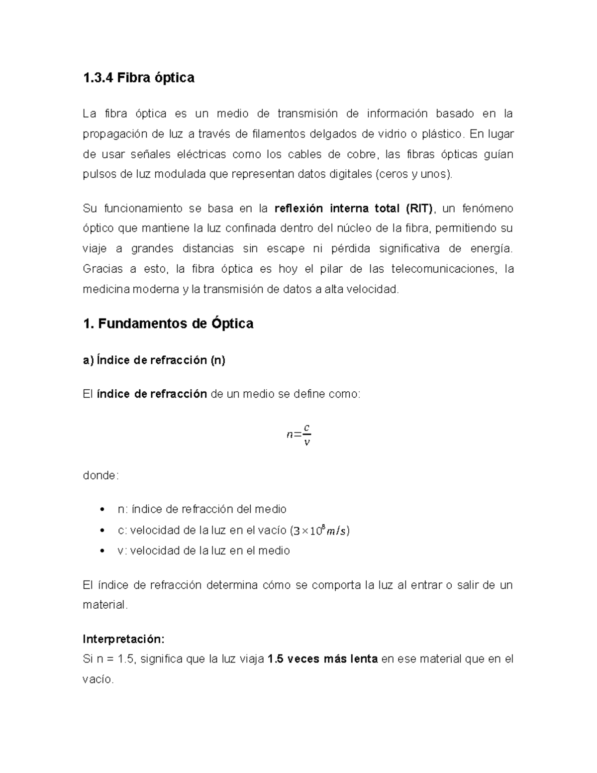 1.3.4 - Fundamentos de Fibra Óptica y Reflexión Interna Total - Studocu