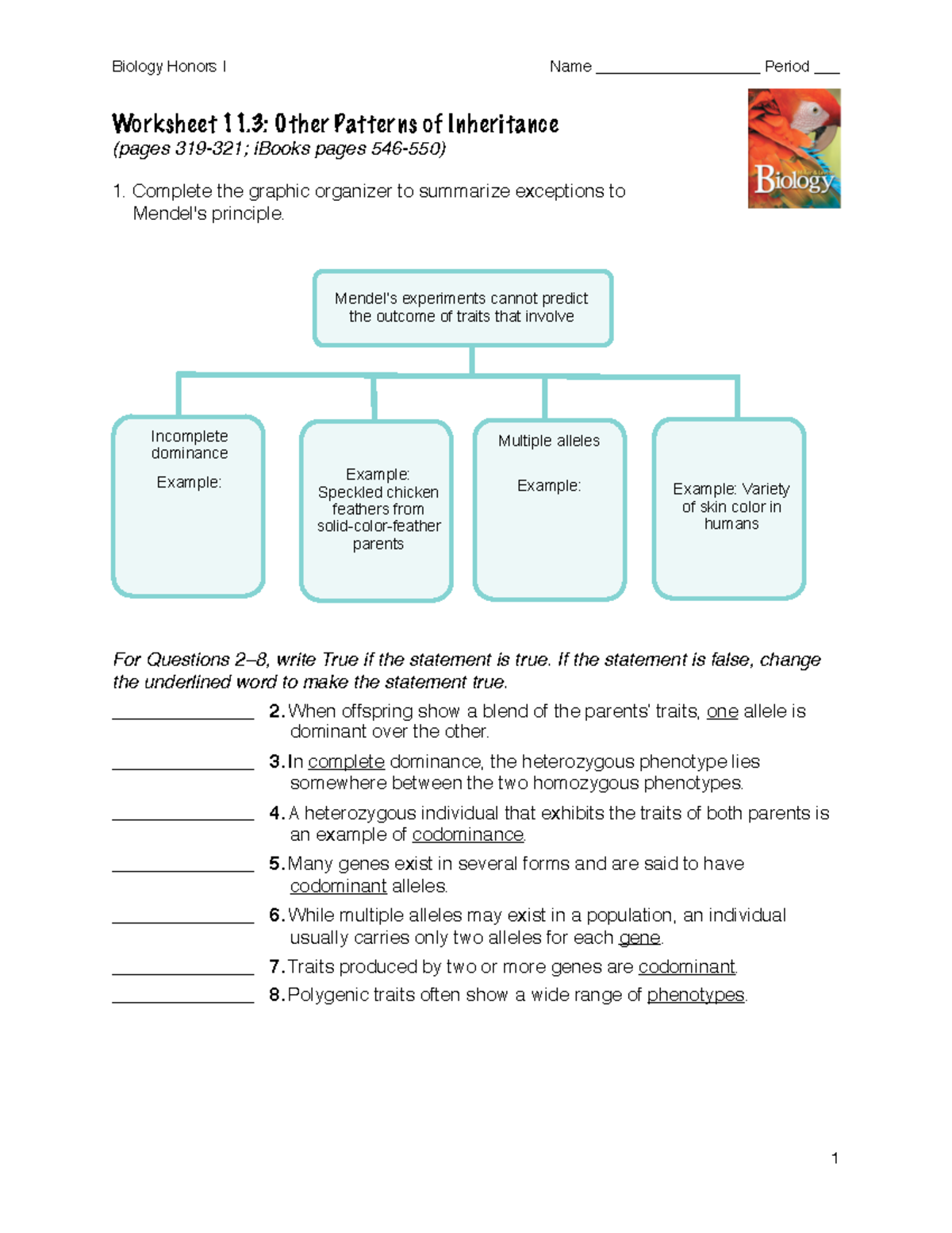 Worksheet 11: Patterns of Inheritance and Exceptions to Mendel's Law ...