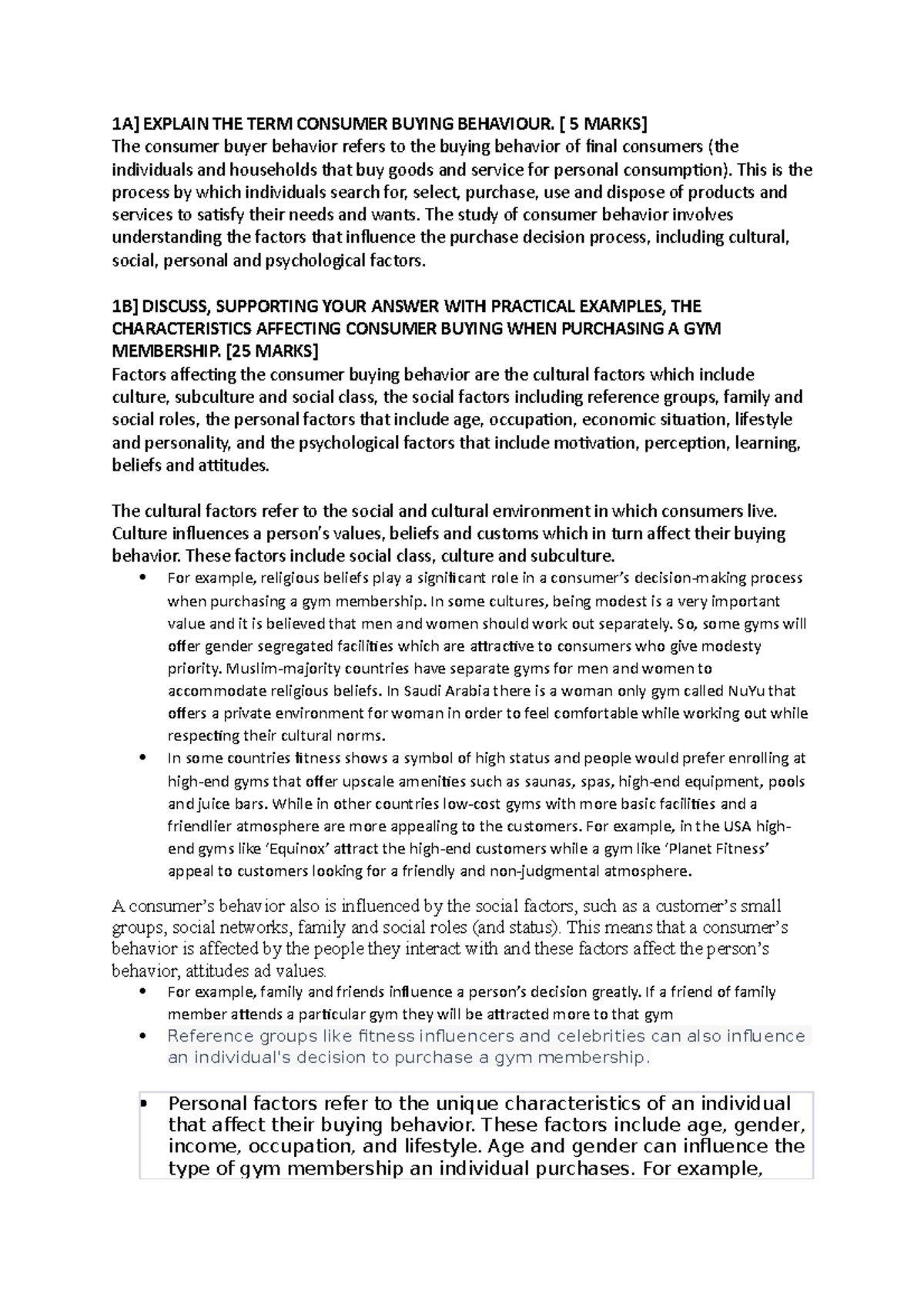 Marketing Assignment: Understanding Consumer Buying Behavior in Gym ...