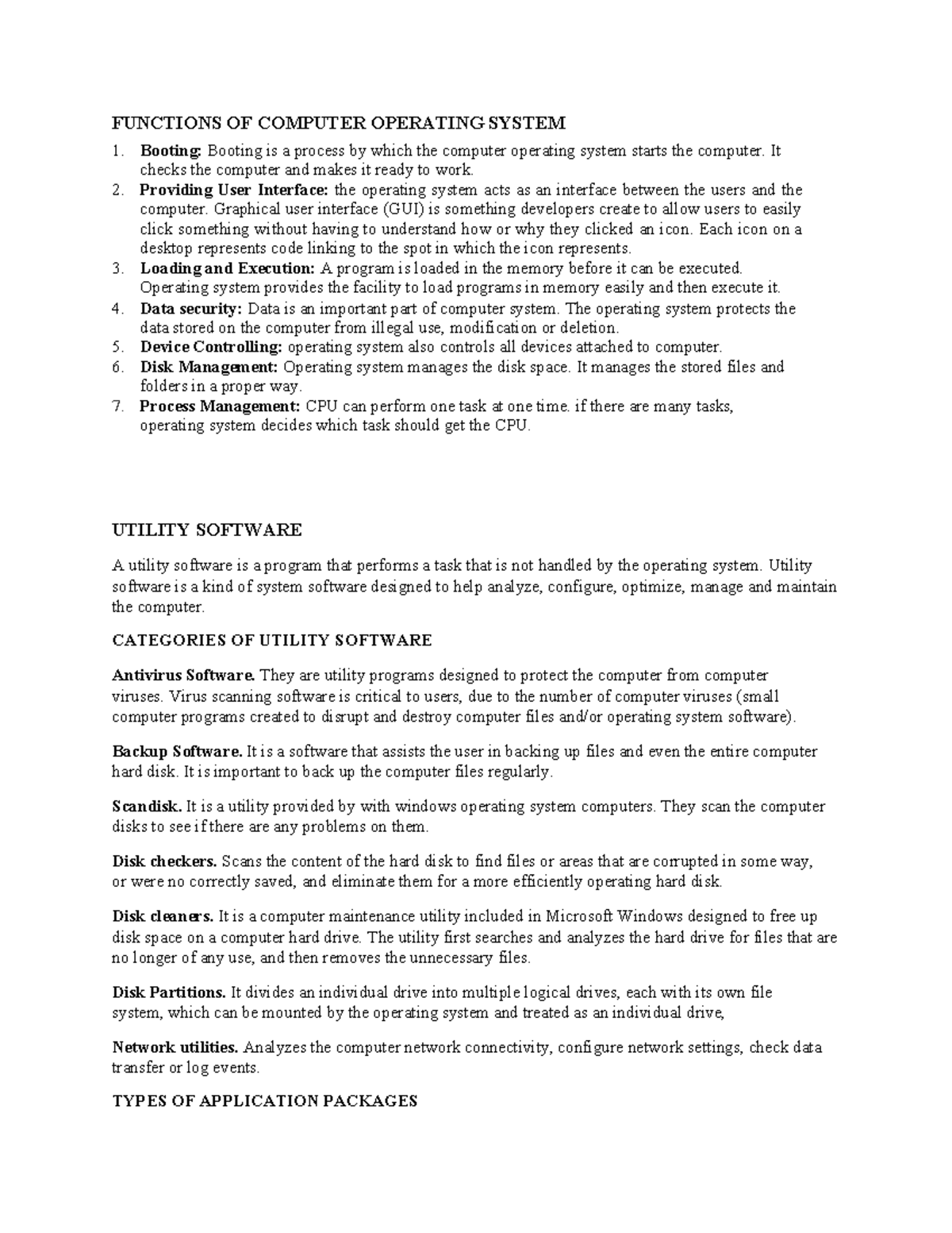 Functions of Computer Operating System (CS101) - Studocu