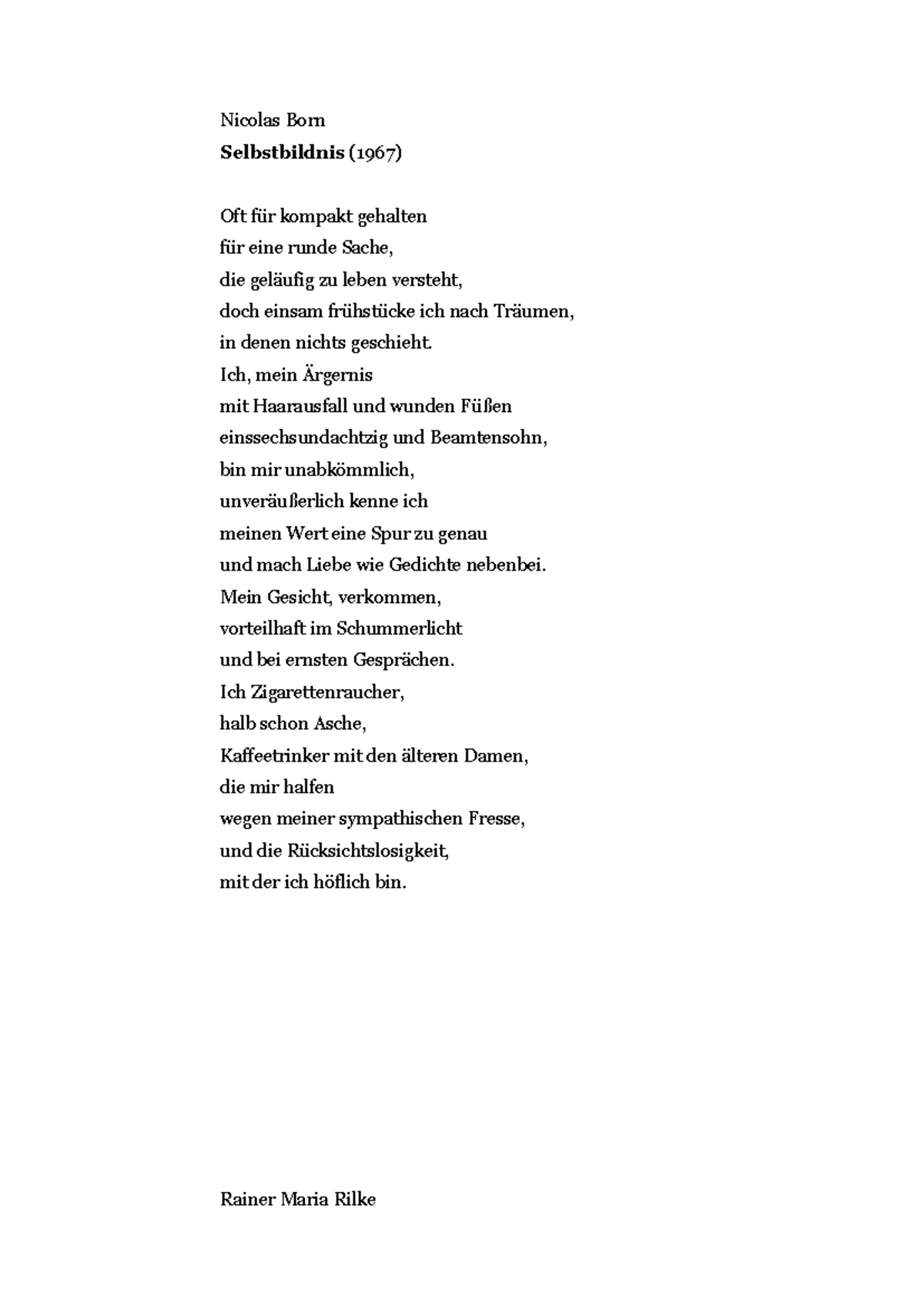 Selbstportraits (Born-Rilke, in Prosa gesetzt) - Nicolas Born ...