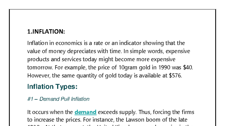 Economics Current NOTE - 1: Inflation in economics is a rate or an ...