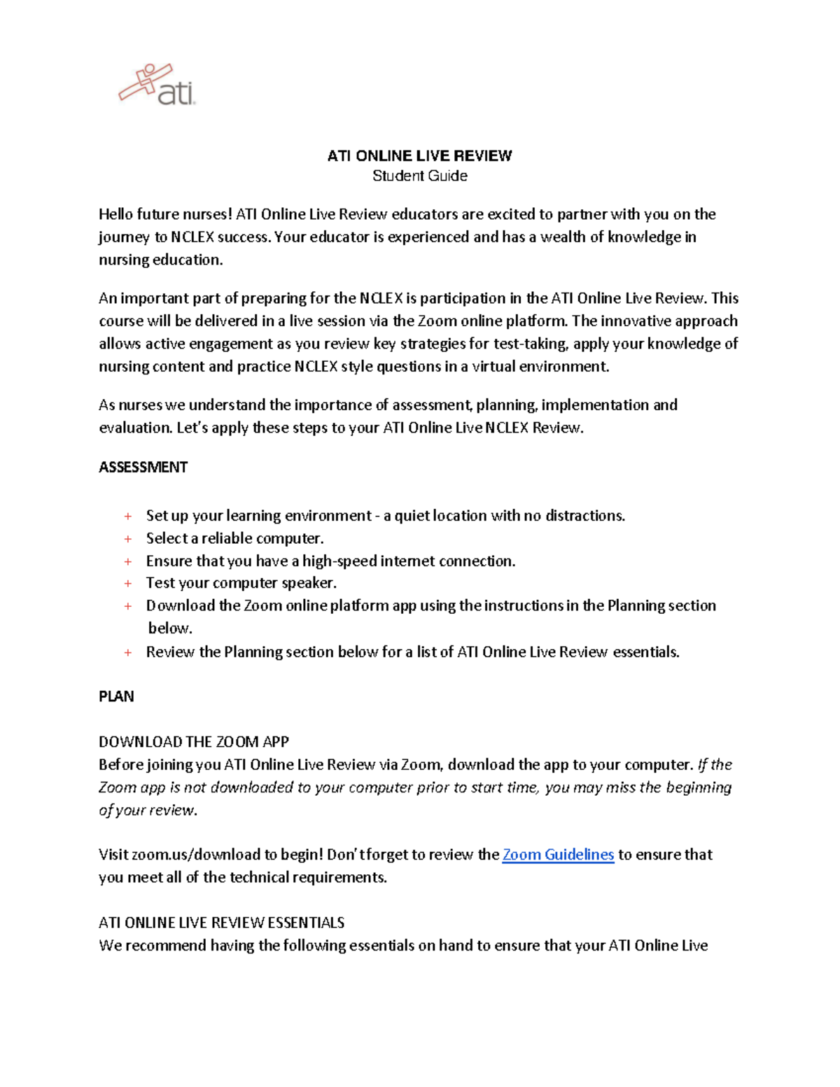 ATI NCLEX Live Review Student Guide & Interactive Resources - Studocu