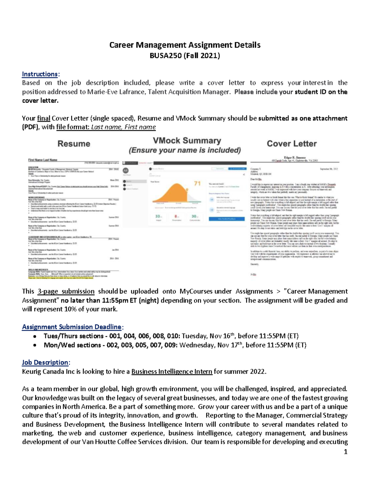 Career Management Cover Letter Assignment BUSA250 (Fall 2021) - Studocu