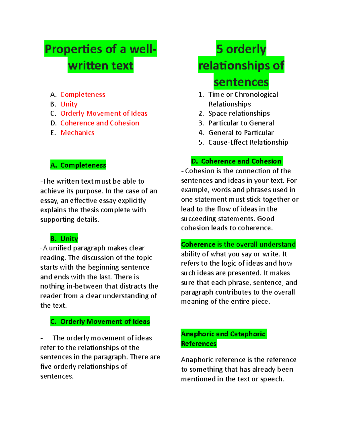 English 2 - notes - Properties of a well- written text A. Completeness ...