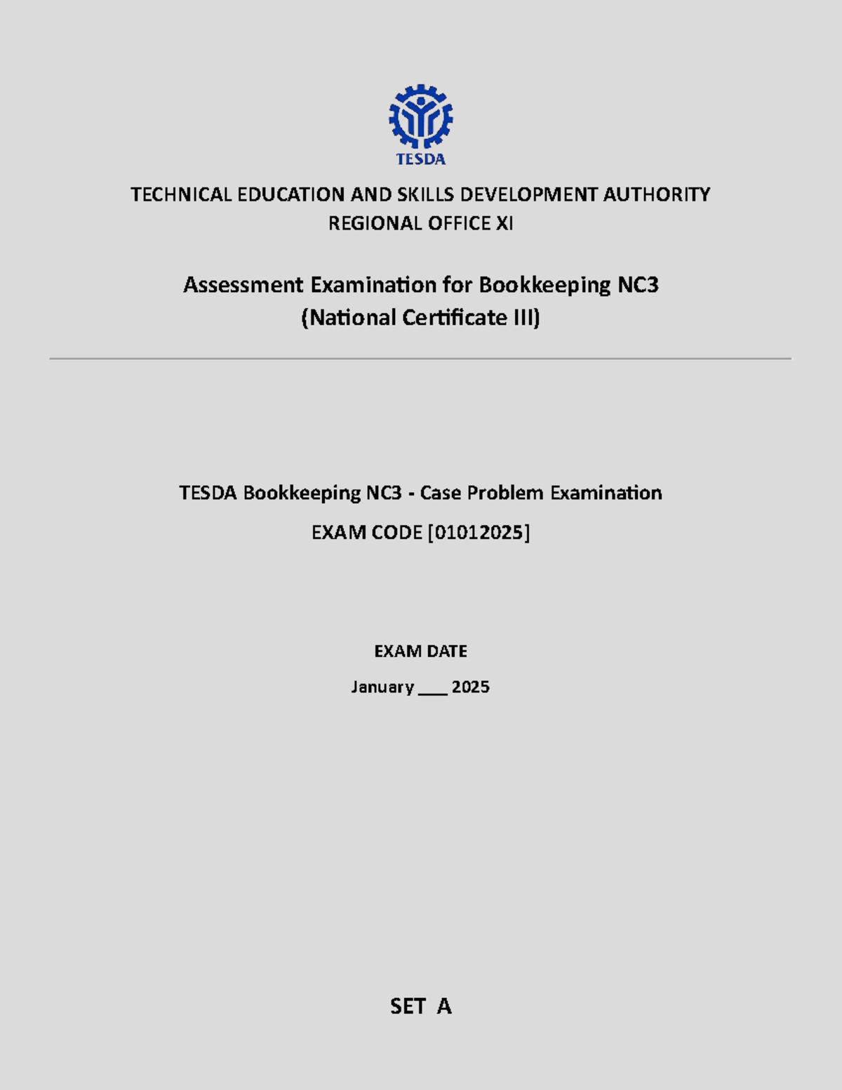 TESDA Bookkeeping NC3 Case Problem Exam - January 2025 - Studocu