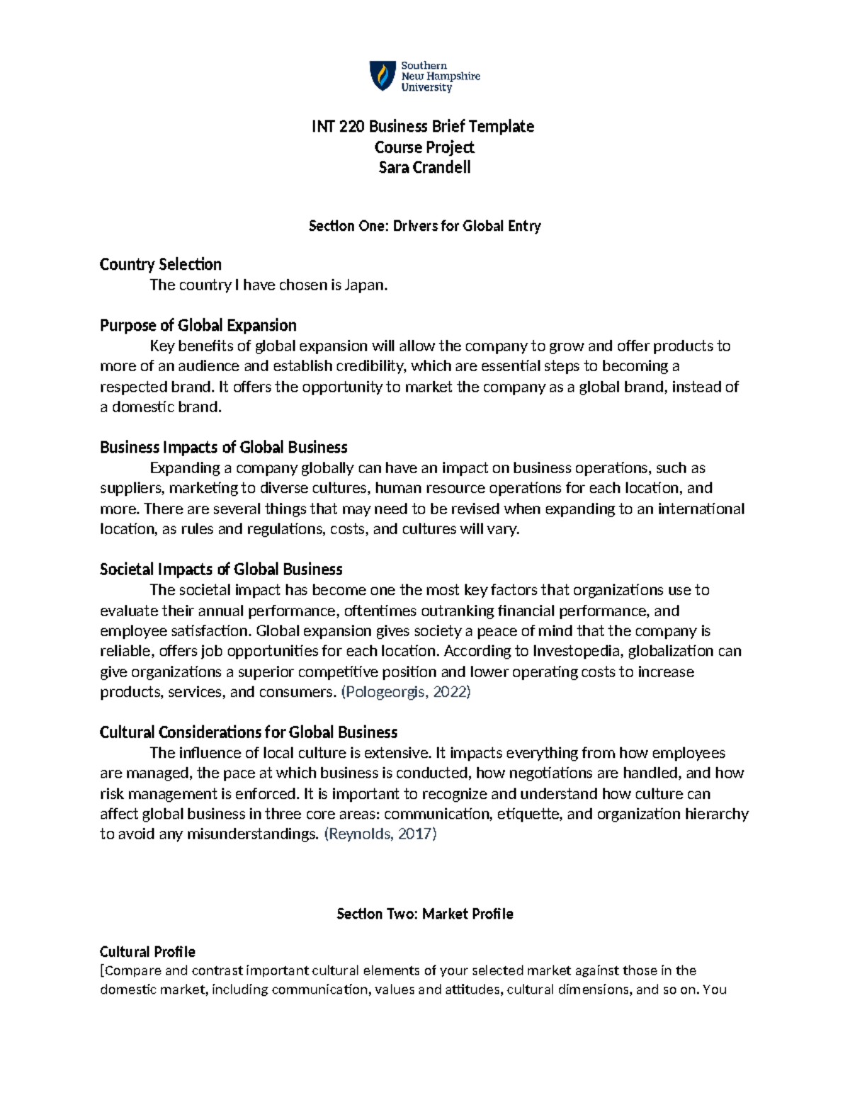 INT 220 Business Brief Template - INT 220 Business Brief Template ...