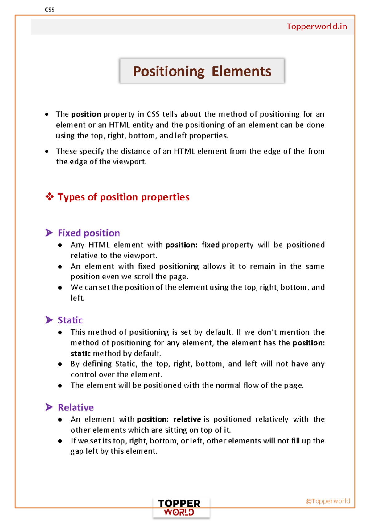 CSS-Positioning-Elements: Understanding Position Property in CSS - Studocu