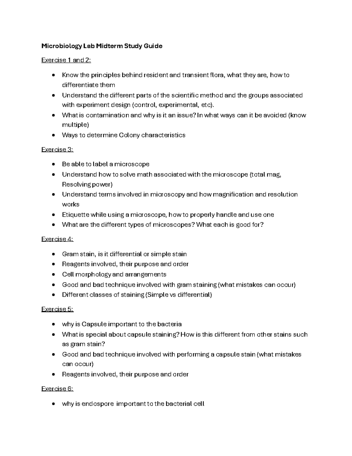 Microbiology Lab Midterm Study Guide: Key Concepts & Techniques - Studocu