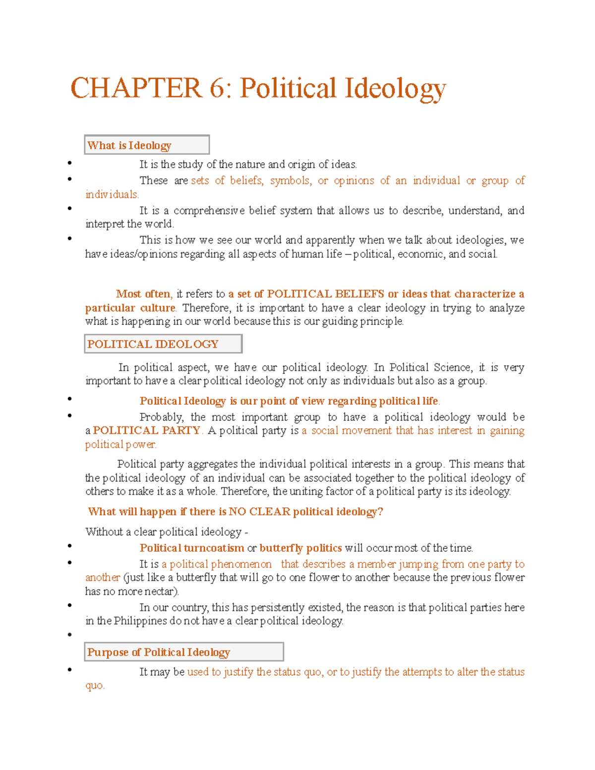 UCSP: Chapter 6 - Understanding Political Ideology and Beliefs - Studocu