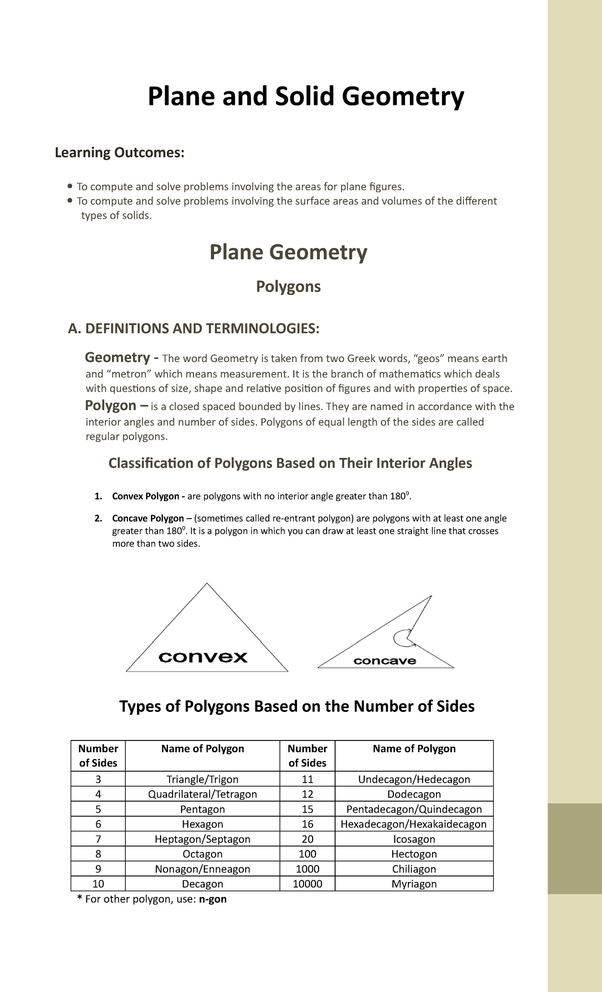 MATH 112: Plane and Solid Geometry Study Notes & Key Formulas - Studocu