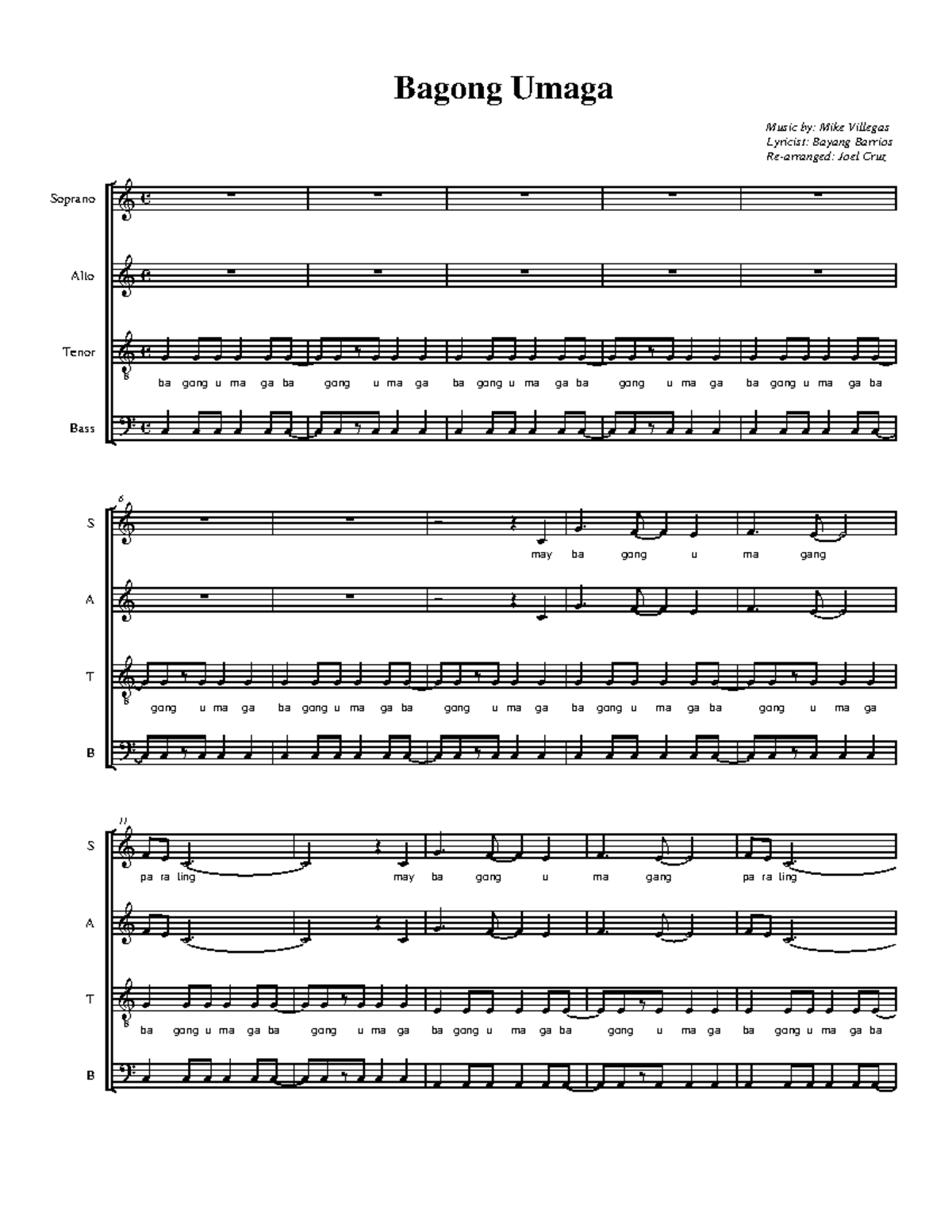 Toaz - Musical Piece - & & V ? c c c c Soprano Alto Tenor Bass ∑ ∑ baœ ...