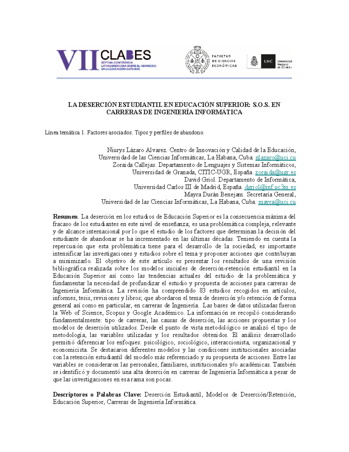 Deserción Estudiantil en Ingeniería Informática: Factores y Modelos (S ...