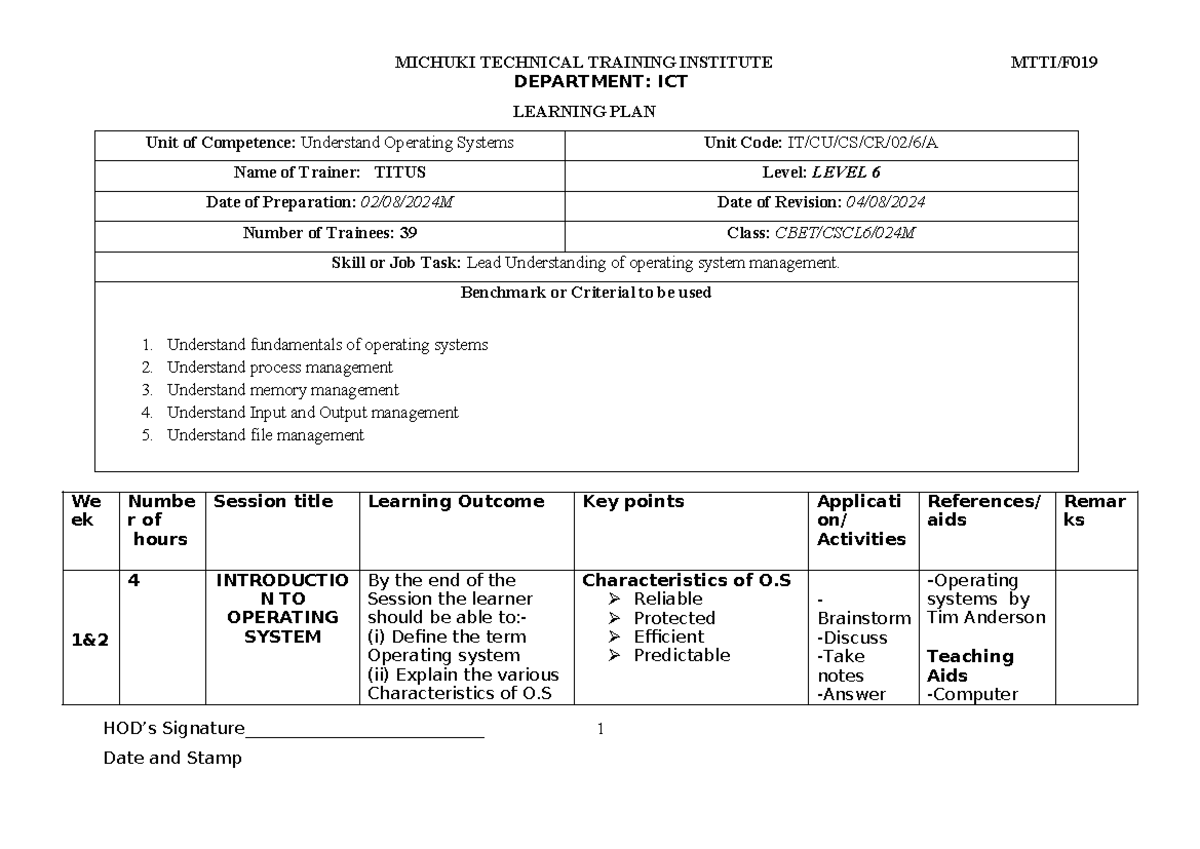 Learning Plan Template for IT/CU/CS/CR/02/6/A - Operating Systems ...