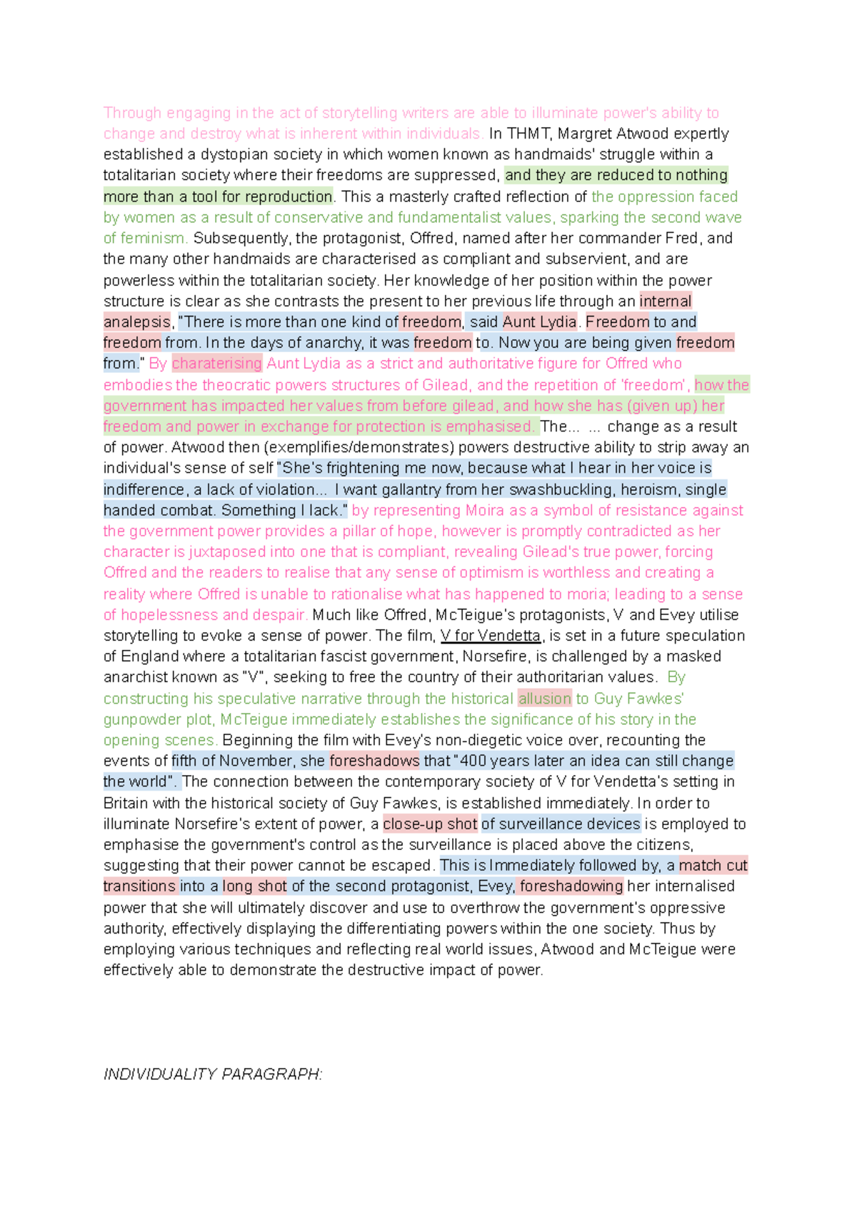 Handmaids tale and v for vendetta comparitive essay - Through engaging ...