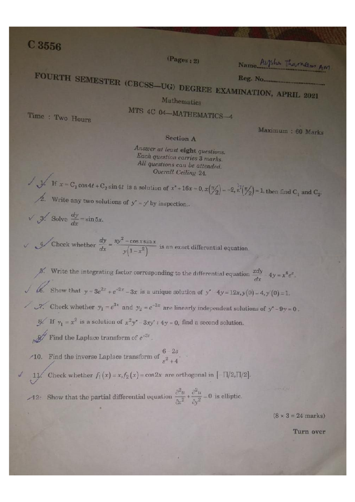 MTS 4C Final Exam - Complementary Maths 2019 Question Paper - Studocu